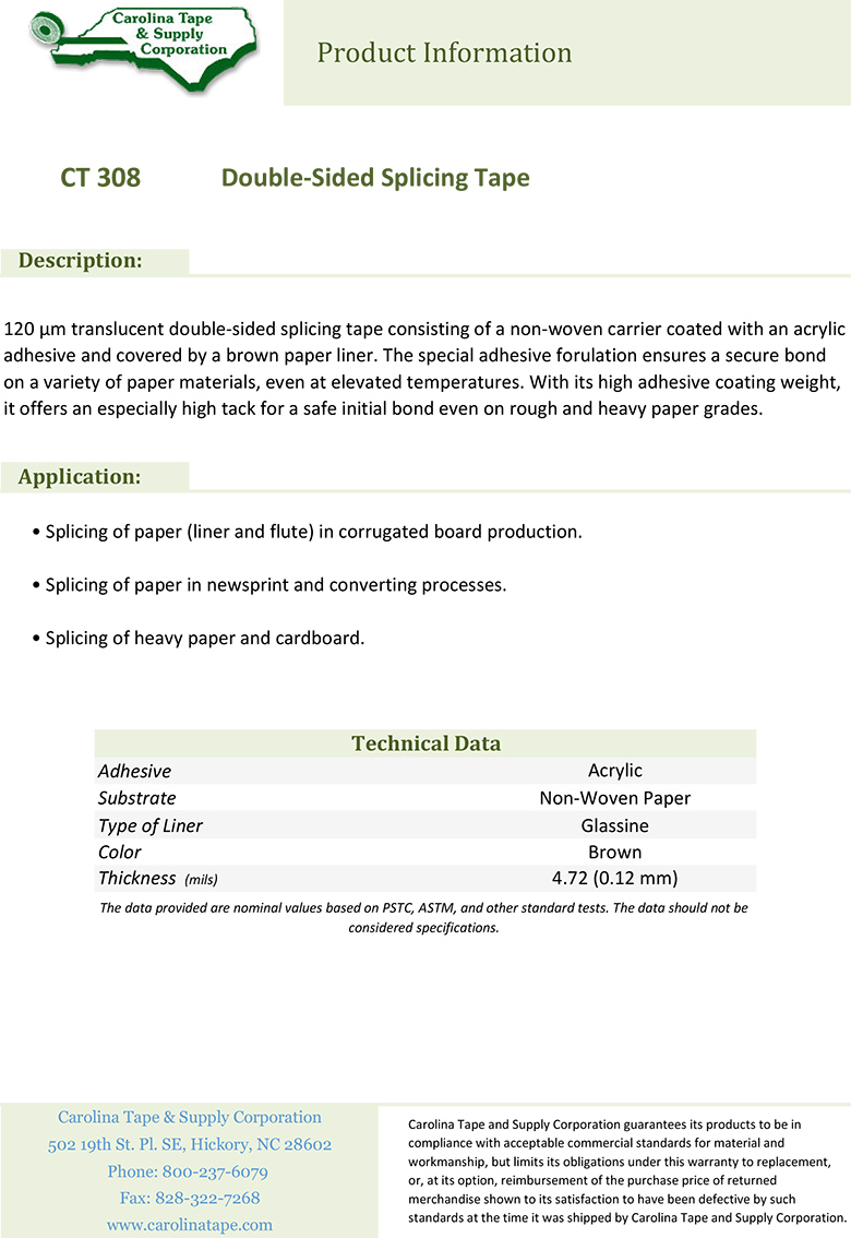 300 Series - Double Coated Tapes - Carolina Tape & Supply Corporation