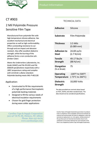 900 Series - High Tech Tapes - Carolina Tape & Supply Corporation