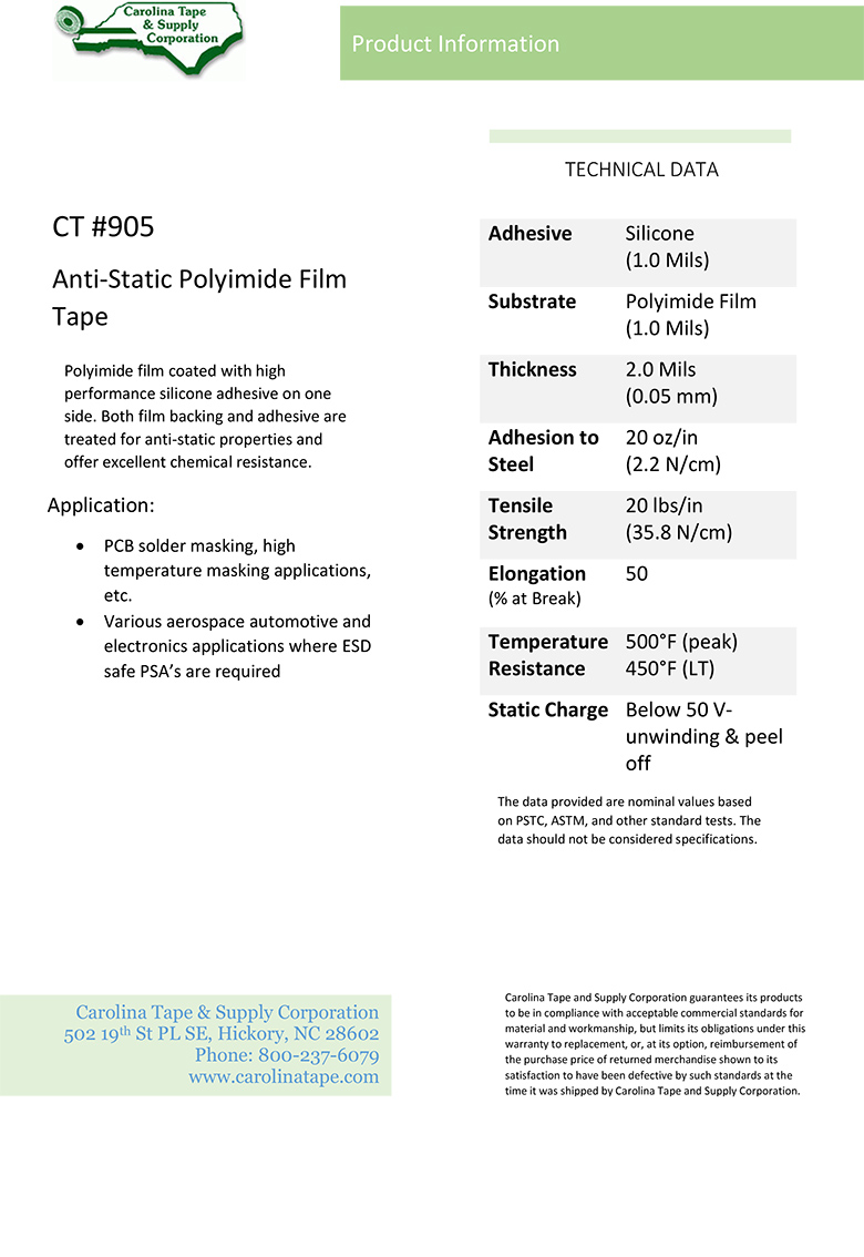 900 Series - High Tech Tapes - Carolina Tape & Supply Corporation