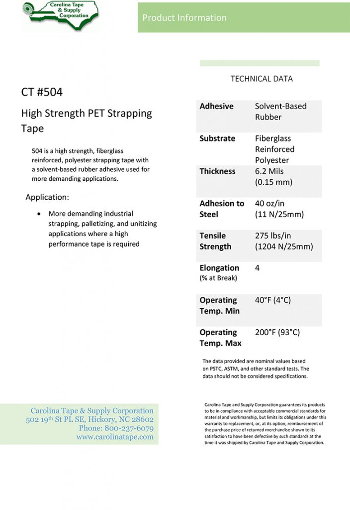 500 Series - Strapping Tapes - Carolina Tape & Supply Corporation